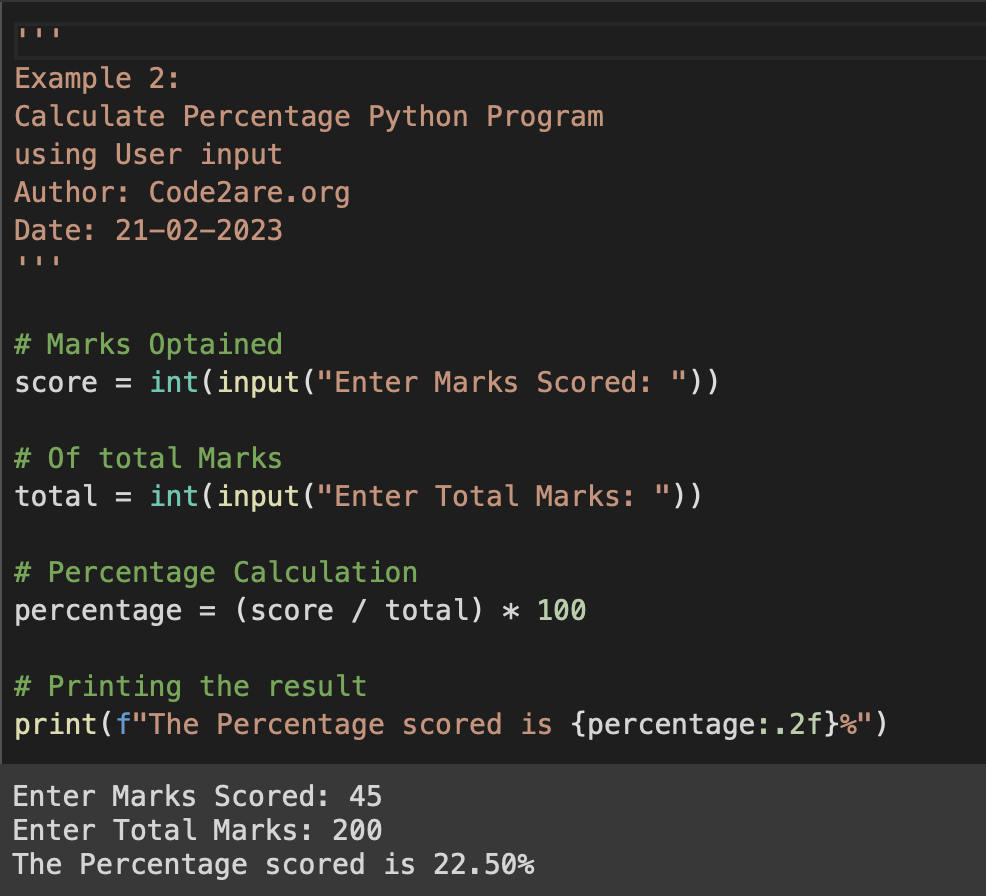 Program 11 Calculate Percentage 1000 Python Programs